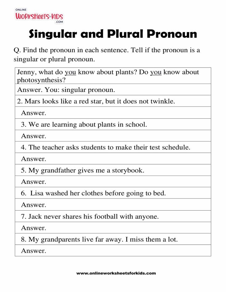 Singular and Plural Pronoun Worksheet 03