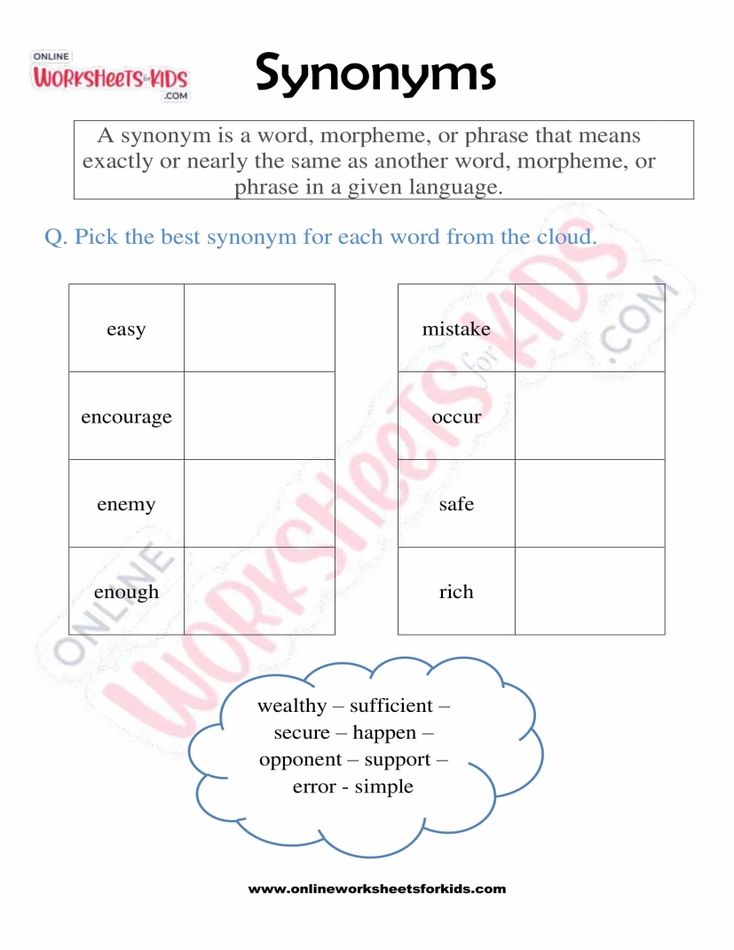 Synonyms Activity Worksheet for Kids 05